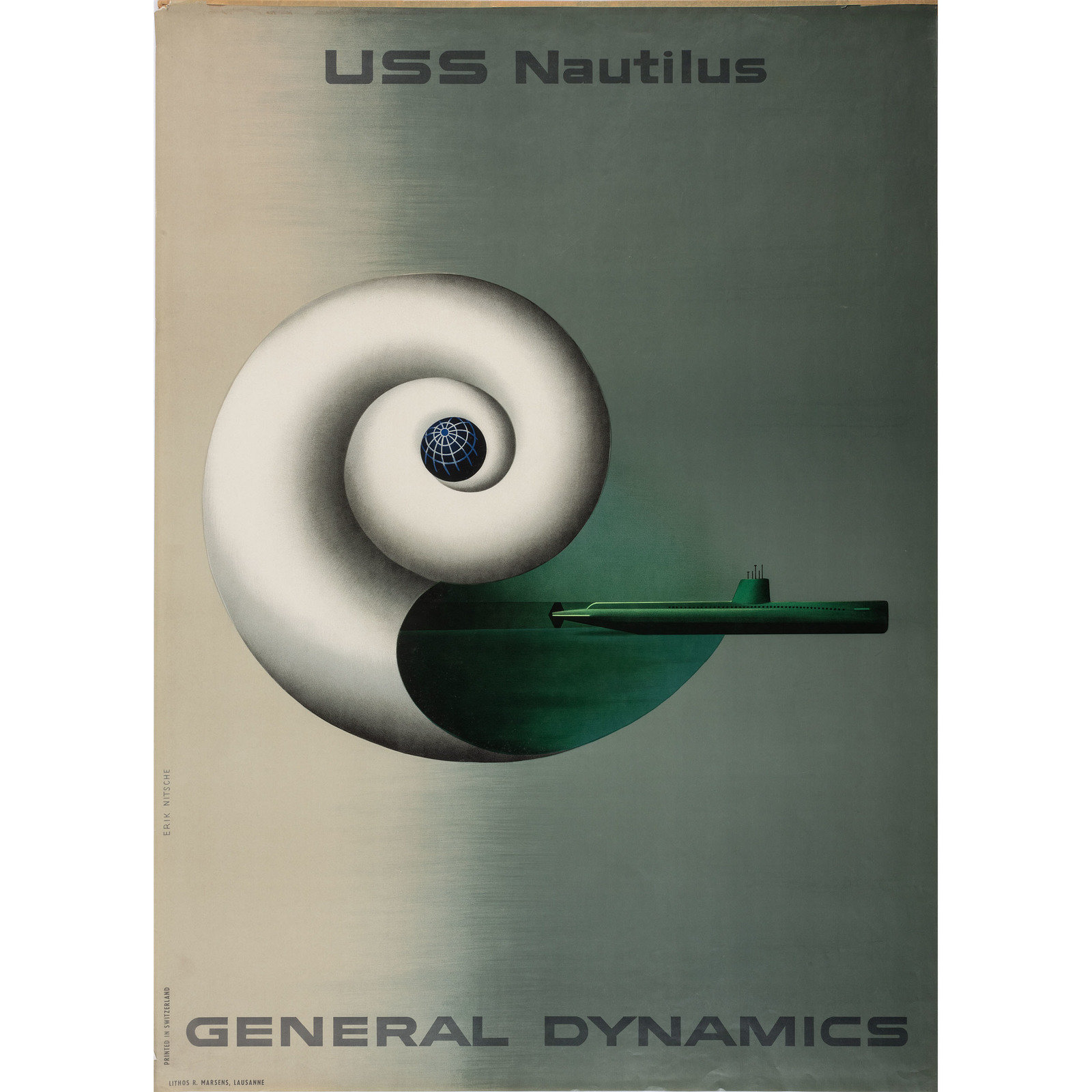 Vintage poster designed by Erik Nitsche in 1955 showing the USS ...